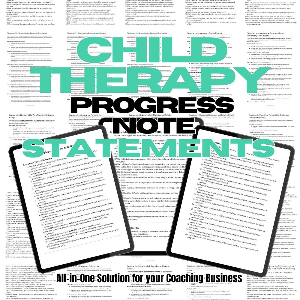 Child Therapy Progress Note Statements, Therapy Progress Notes ...