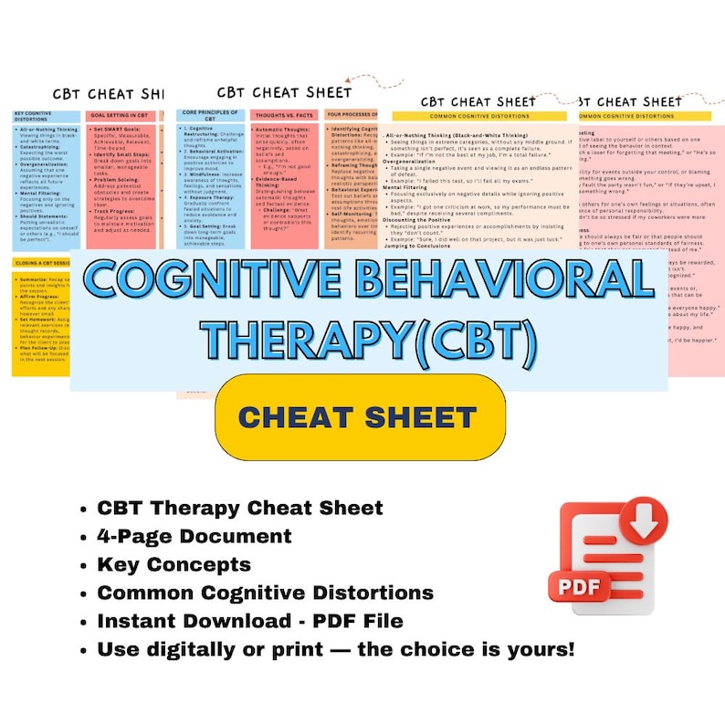 CBT Therapy Notes, Cognitive Behavioral Therapy Sheet, CBT Cheat Sheets ...
