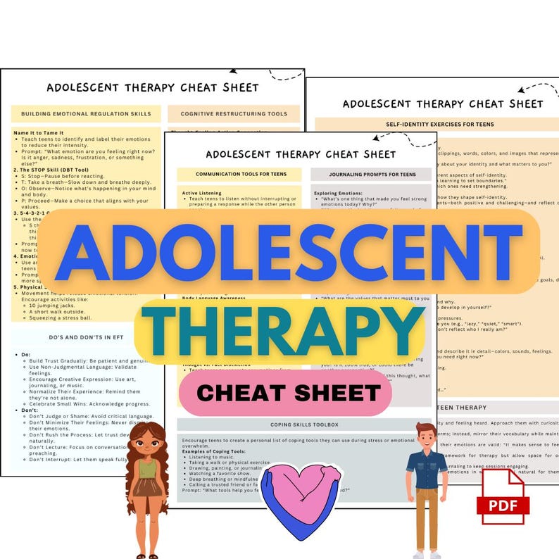 Teen Therapy Cheat Sheet, Adolescent Therapy Worksheets, Teen Therapist ...