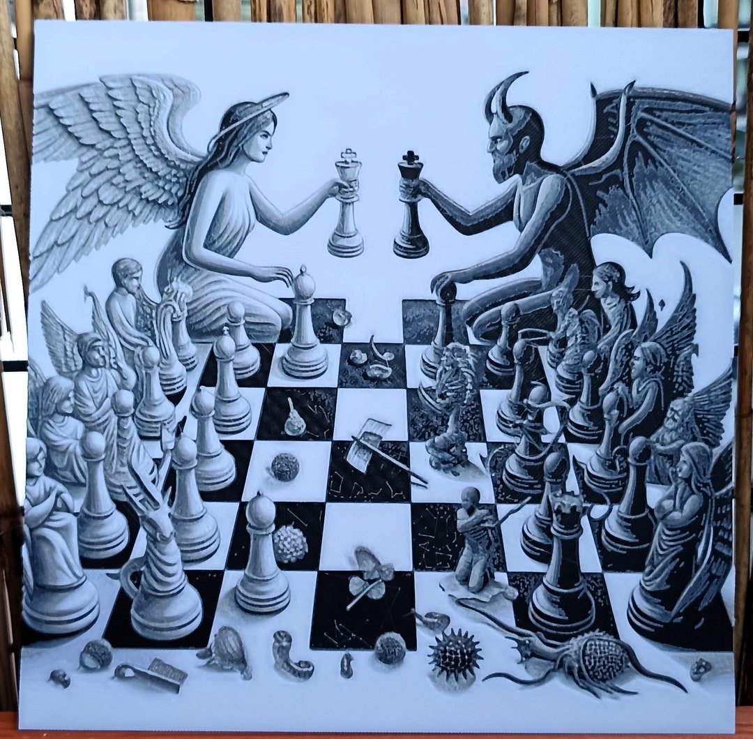 3D Image: Angel Vs Devil Playing Chess 3D Print Art Unique Home Decor ...