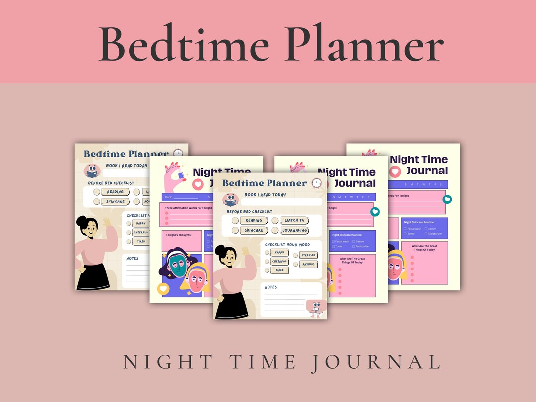 Pink Bedtime Journal: Digital & Printable Pages Nightly Routine ...
