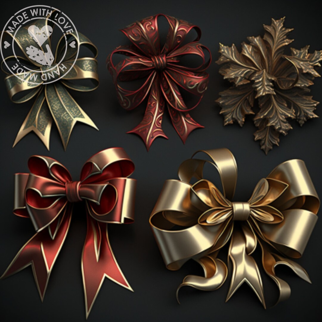 Festive Christmas Bows Clipart Set for Commercial Use Winter Holiday ...