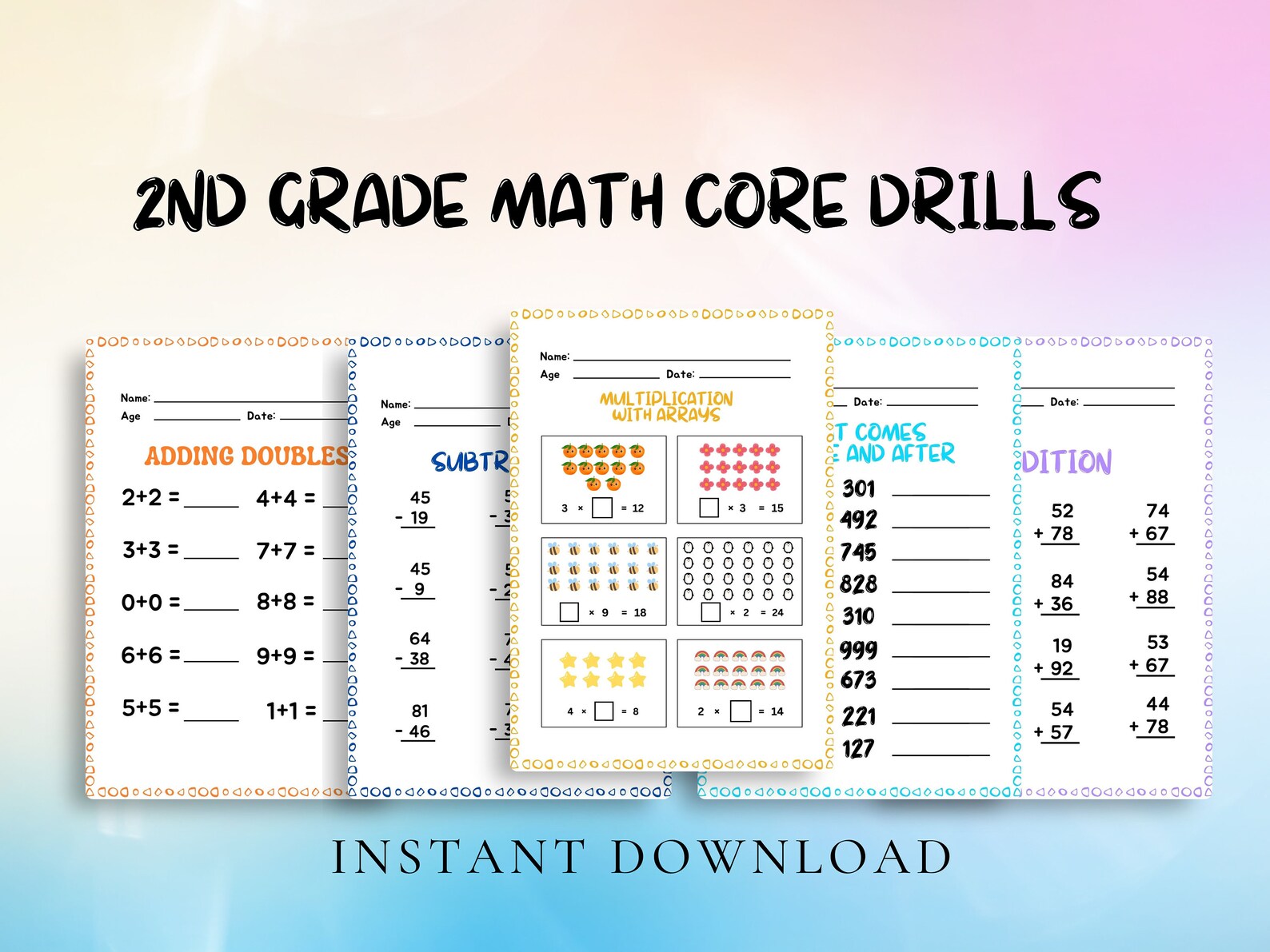 Grade 2 Math Workbook Printable Worksheets for Addition, Multiplication ...