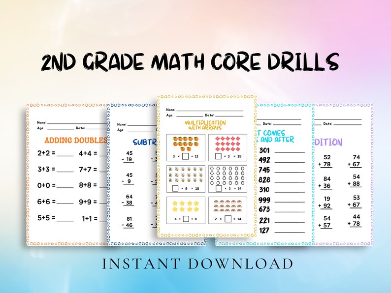 Grade 2 Math Workbook Printable Worksheets for Addition, Multiplication ...