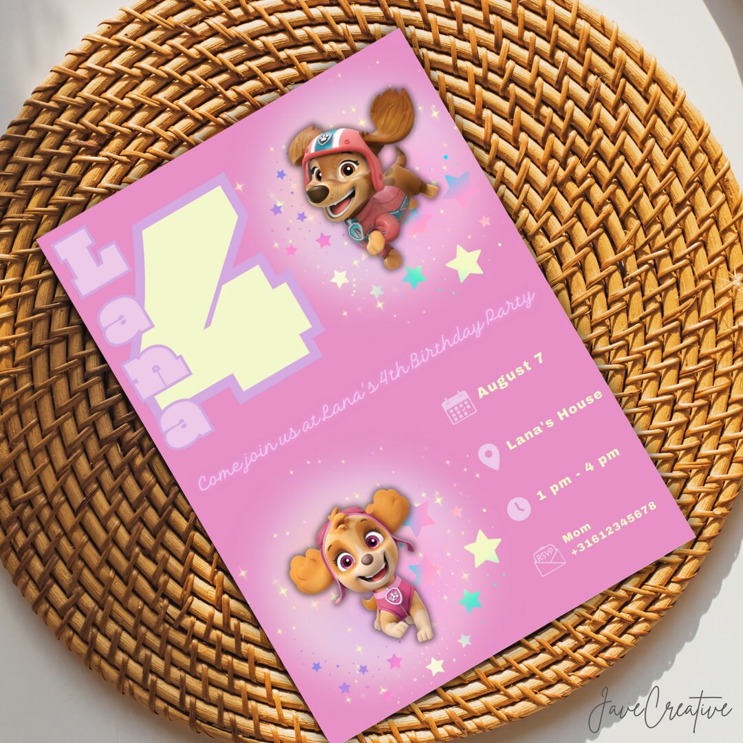 Paw Patrol Birthday Invitation Skye & Liberty Template - Etsy
