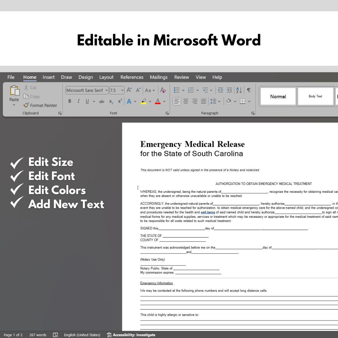 Emergency Medical Release | Emergency Medical Treatment Authorization ...