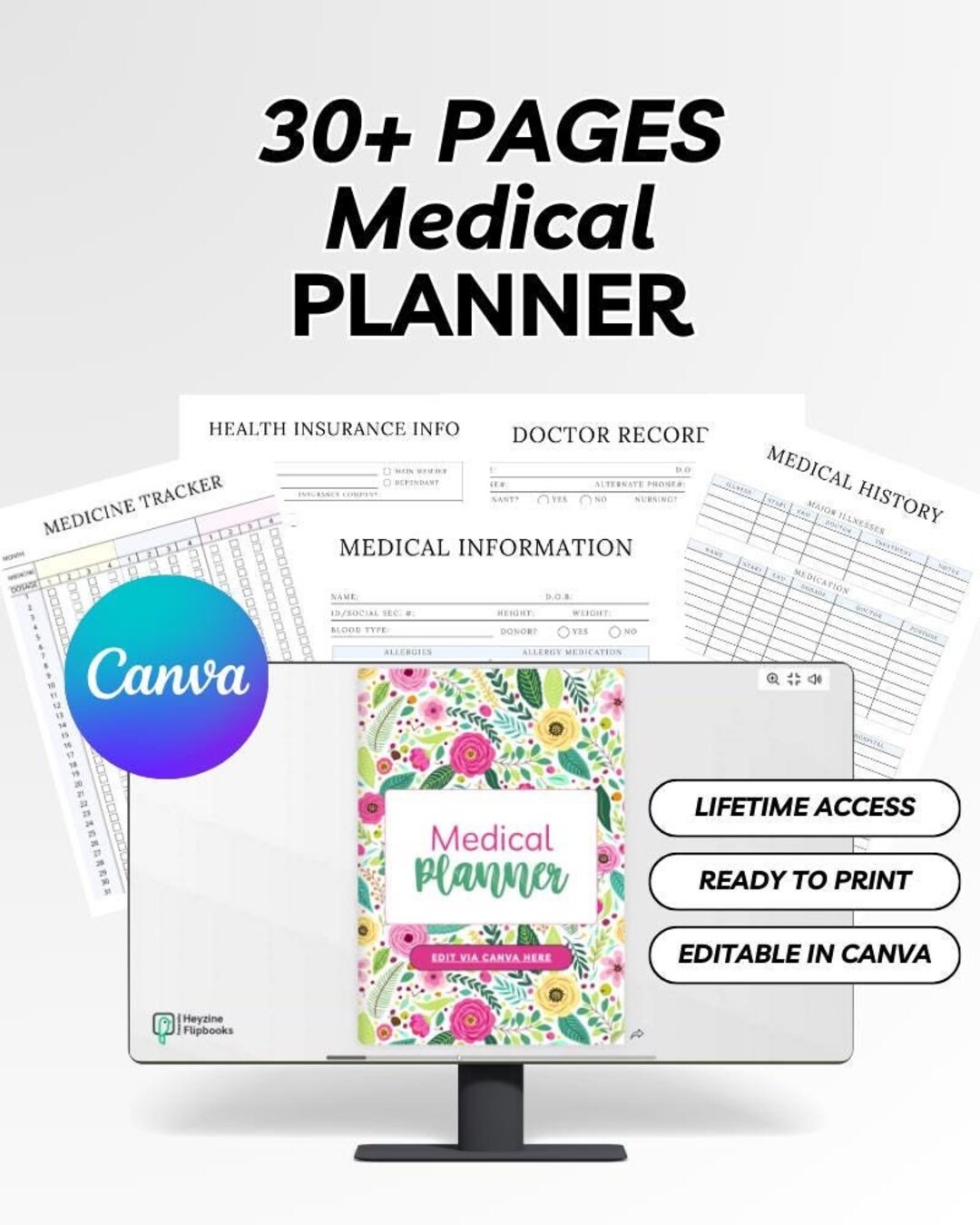 Editable Medical Planner Health & Wellness Tracker Doctor Visit ...