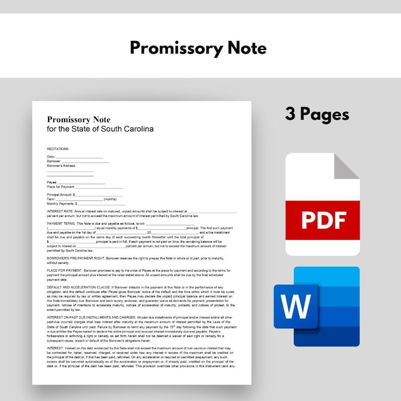 Promissory Note Template | Loan Agreement Contract | Customizable PDF & Docx | Legal Debt ...