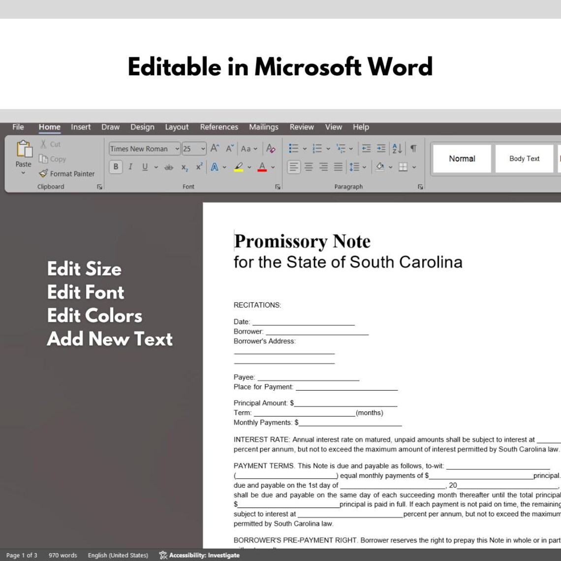 Promissory Note Template | Loan Agreement Form | Editable PDF & Word ...