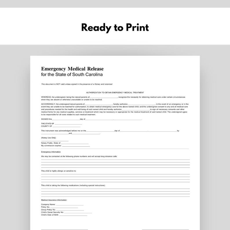 Emergency Medical Release | Emergency Medical Treatment Authorization ...