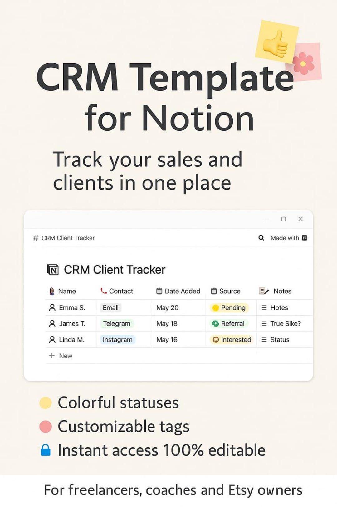 Simple CRM Template for Freelancers & Small Business Owners | Notion ...