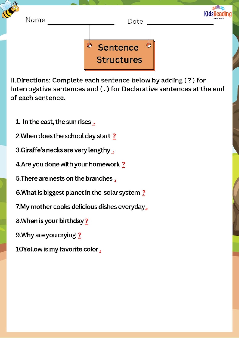 English ELA: Sentence Structures Downloadable PDF Worksheets - Etsy