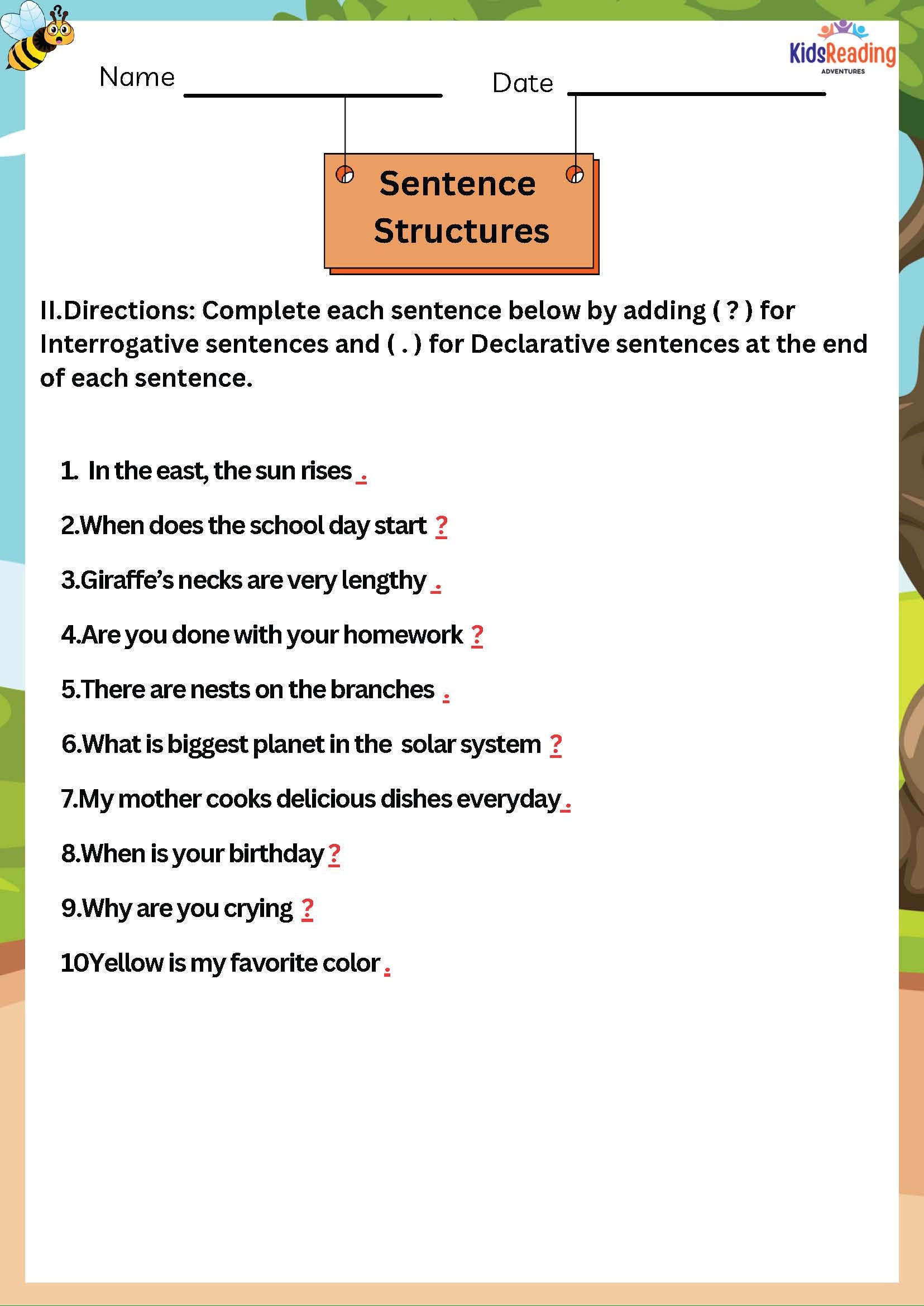 English ELA: Sentence Structures Downloadable PDF Worksheets - Etsy