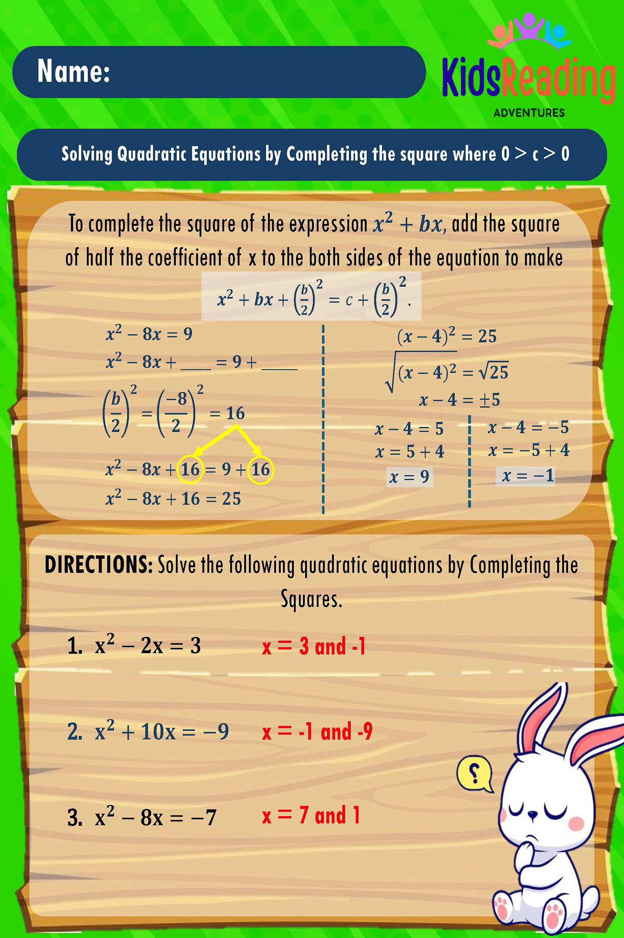 Math: Introduction to Quadratic Equations Downloadable PDF Worksheets ...