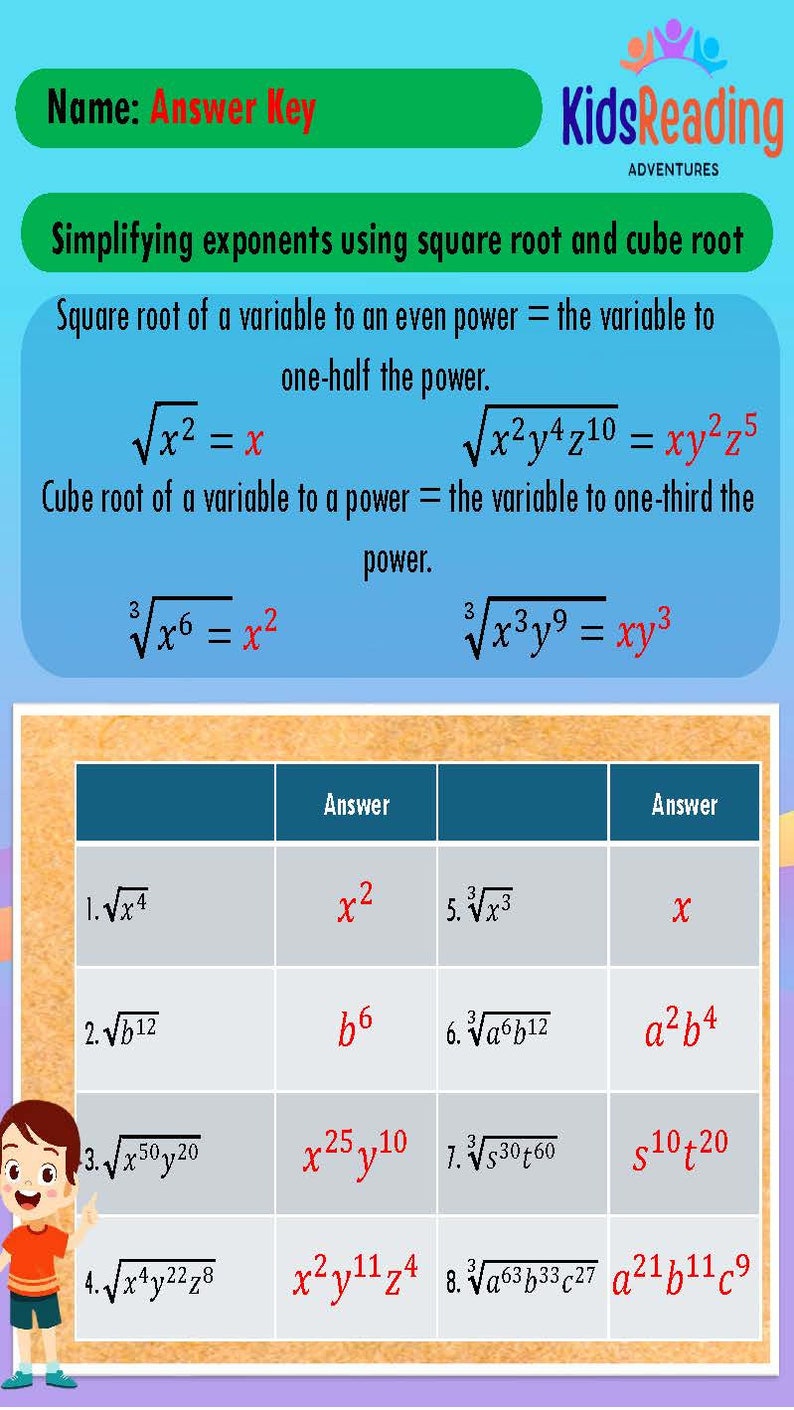 Square Roots & Exponents Worksheets: Math Practice (PDF Download) - Etsy