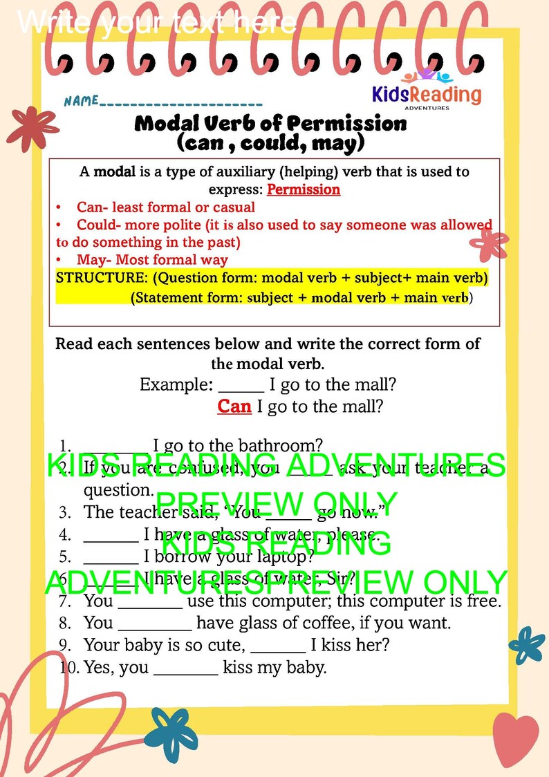 English ELA: Modal Verbs, Permission, Ability, Prohibition, and ...