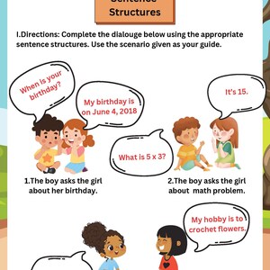 English ELA: Sentence Structures Downloadable PDF Worksheets - Etsy