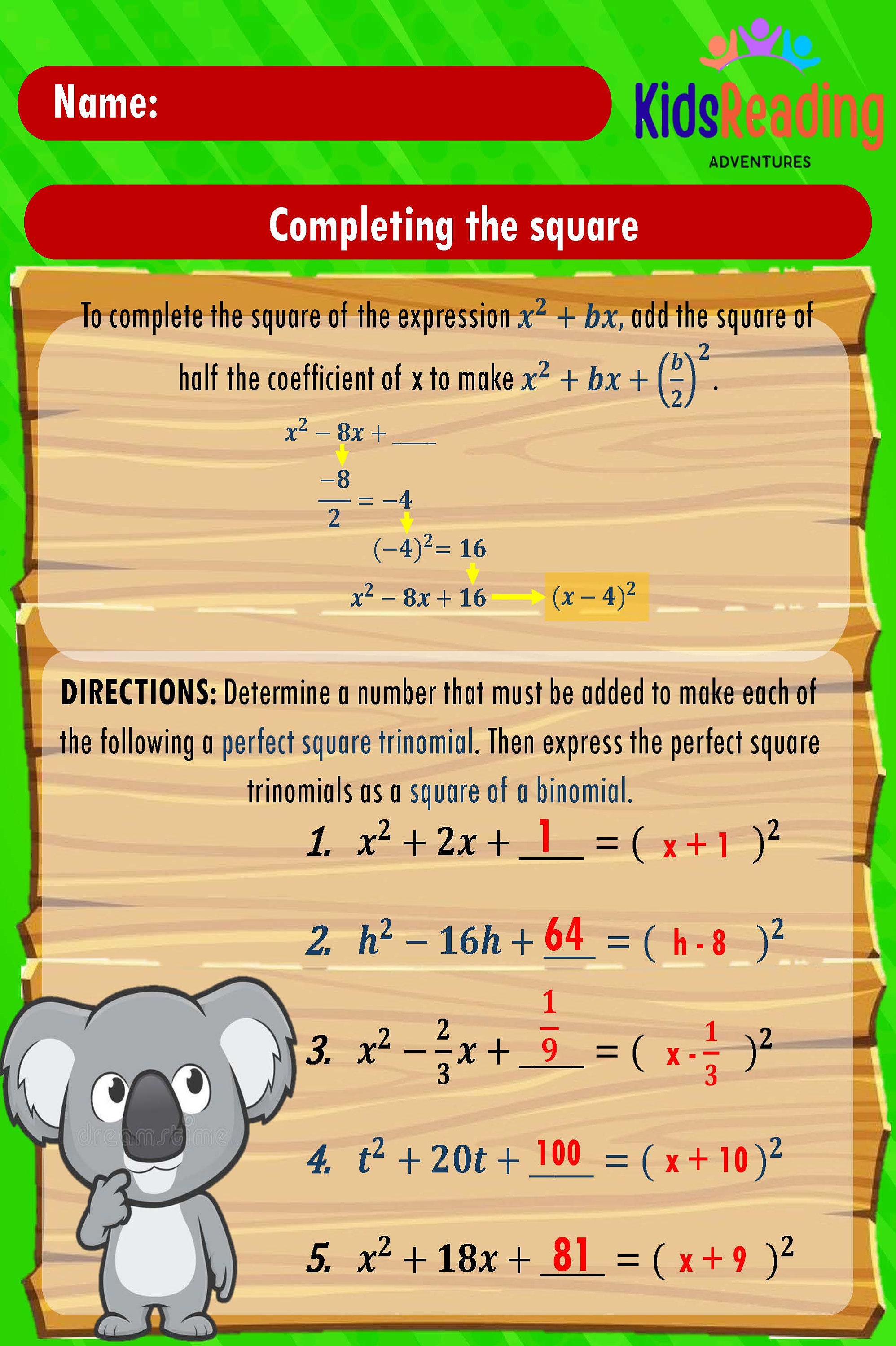 Math: Introduction to Quadratic Equations Downloadable PDF Worksheets ...