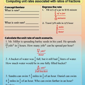 Math: Mastering Rates and Unit Rates With Ratios and Fractions. - Etsy