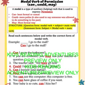 English ELA: Modal Verbs, Permission, Ability, Prohibition, and ...