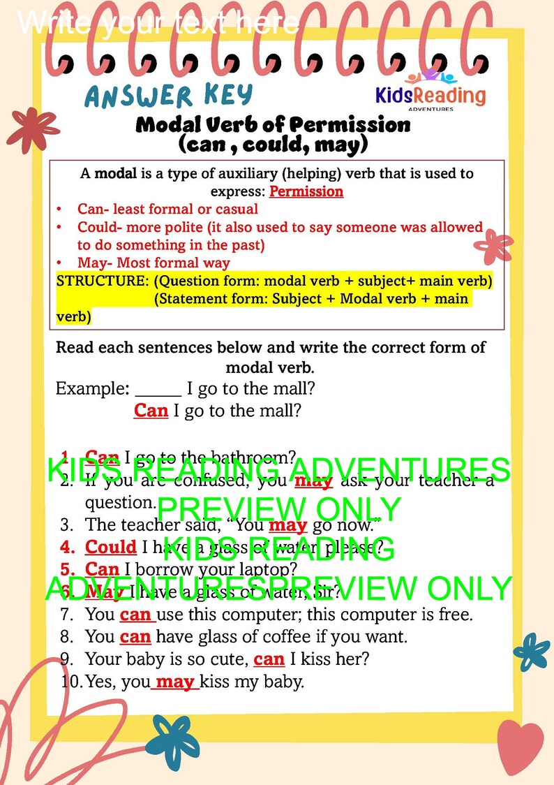 English ELA: Modal Verbs, Permission, Ability, Prohibition, and ...