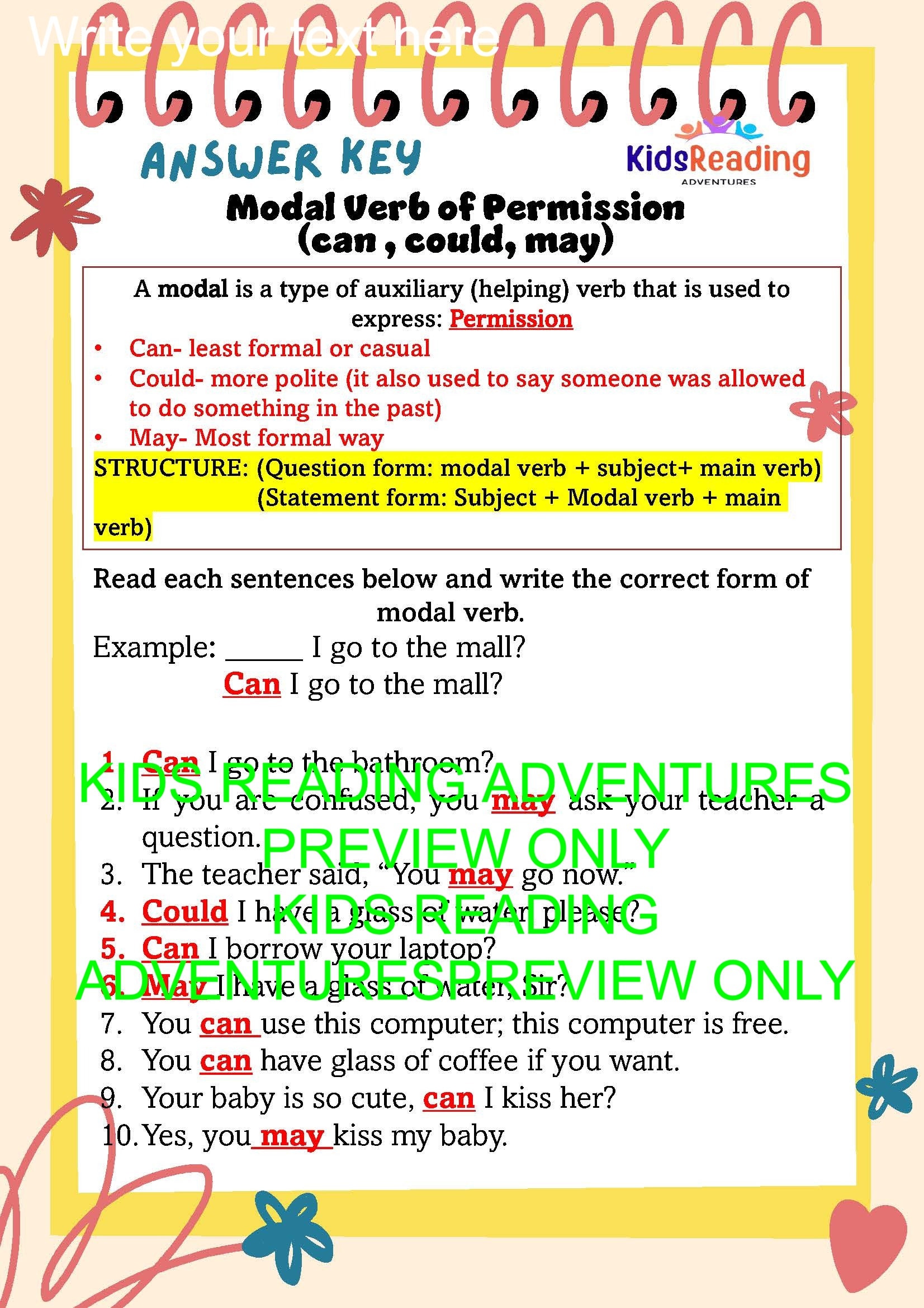 English ELA: Modal Verbs, Permission, Ability, Prohibition, and ...