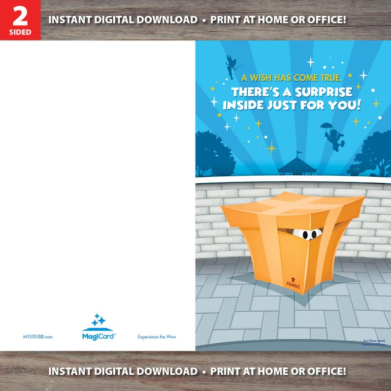 Printable Disney Surprise Trip Reveal 3D Hologram Card | Instant ...