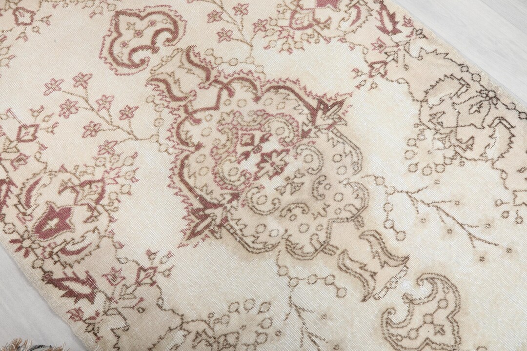 4x6 Ft Beige Brown Pink Handmade Turkish Runner, Low Pile Wool Rug, 4x6 ...