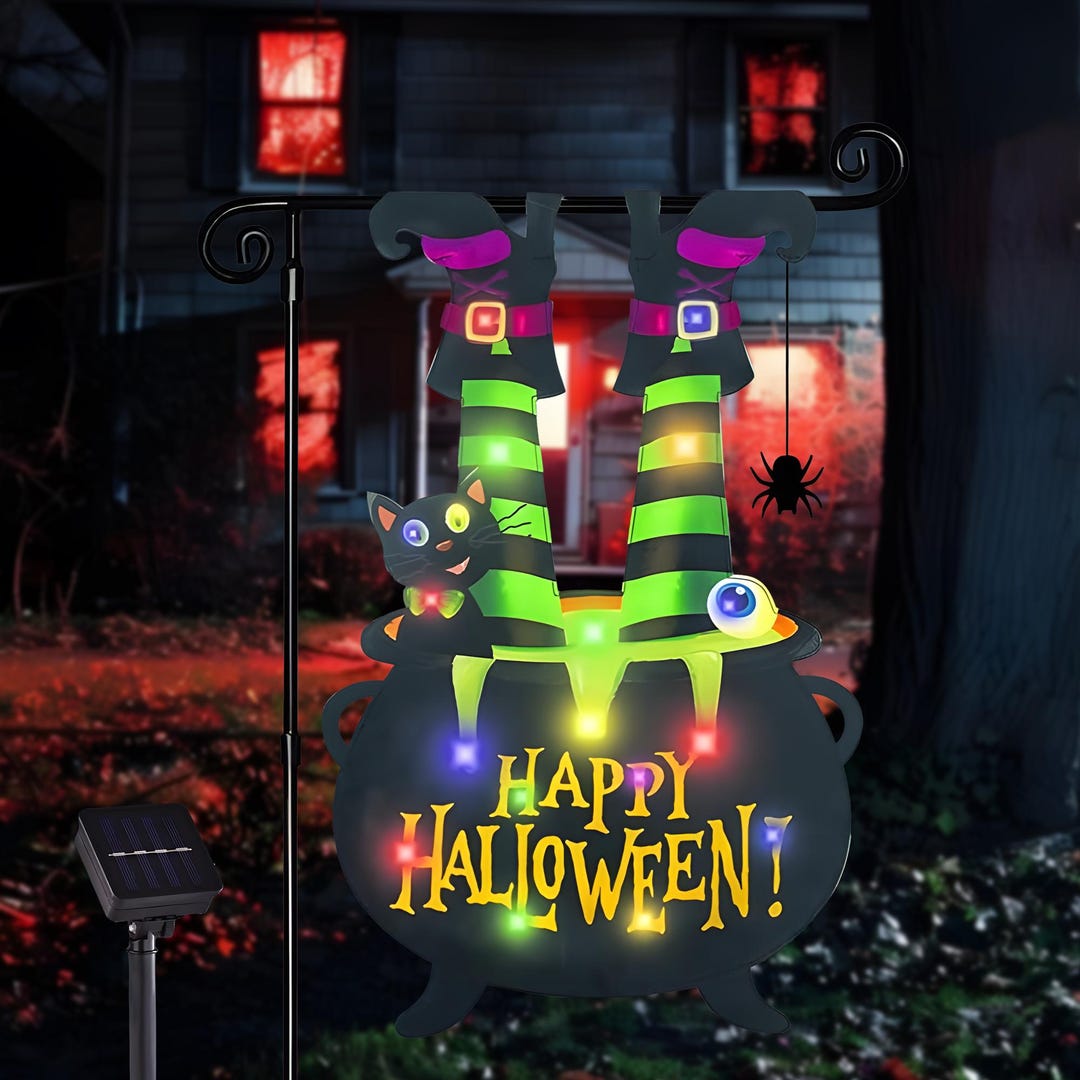 Halloween Lighted Yard Flags, Solar Outdoor Decorative Yard Flags ...