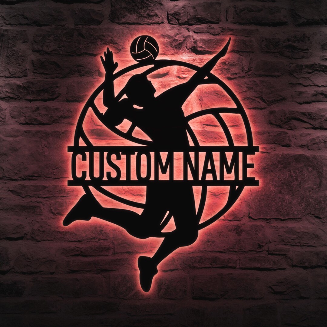 Custom Volleyball Metal Sign With LED Light, Personalized Player Name ...