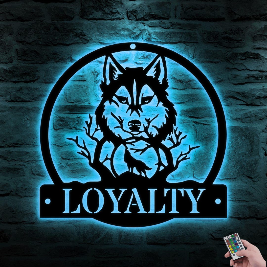 Custom Wolf Monogram Metal Sign With LED Lights, Wolf Metal Wall Art ...