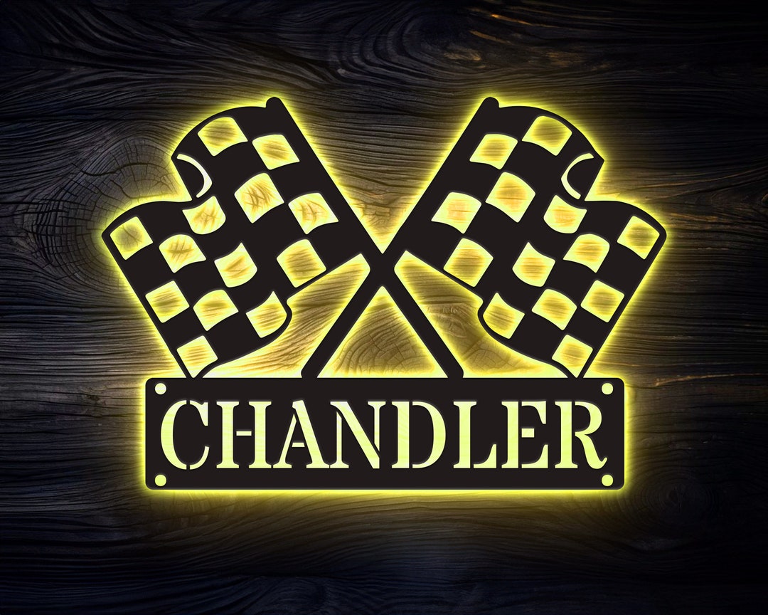 Personalized Race Flags Metal Wall Art LED, Checkered Flag, Racing LED Decor, Racing Metal Sign ...