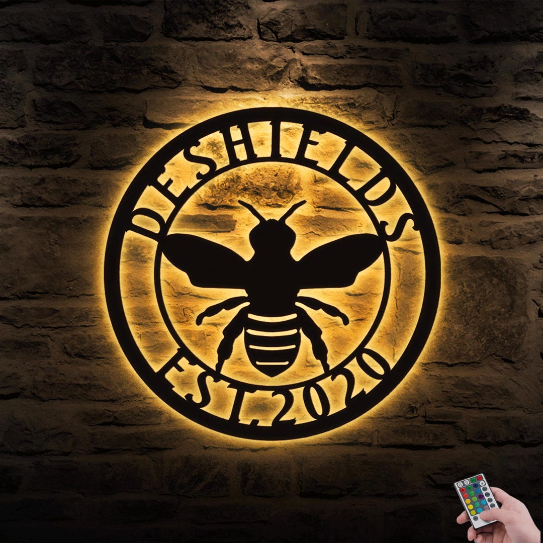 Personalized Honey Bee Metal Sign With LED, Farm Sign With Established ...