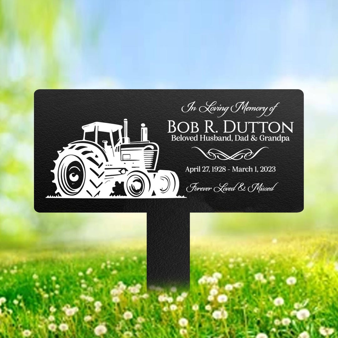 Custom Memorial Tractor Sign Stake, Family Loss Memorial Metal. Tractor ...