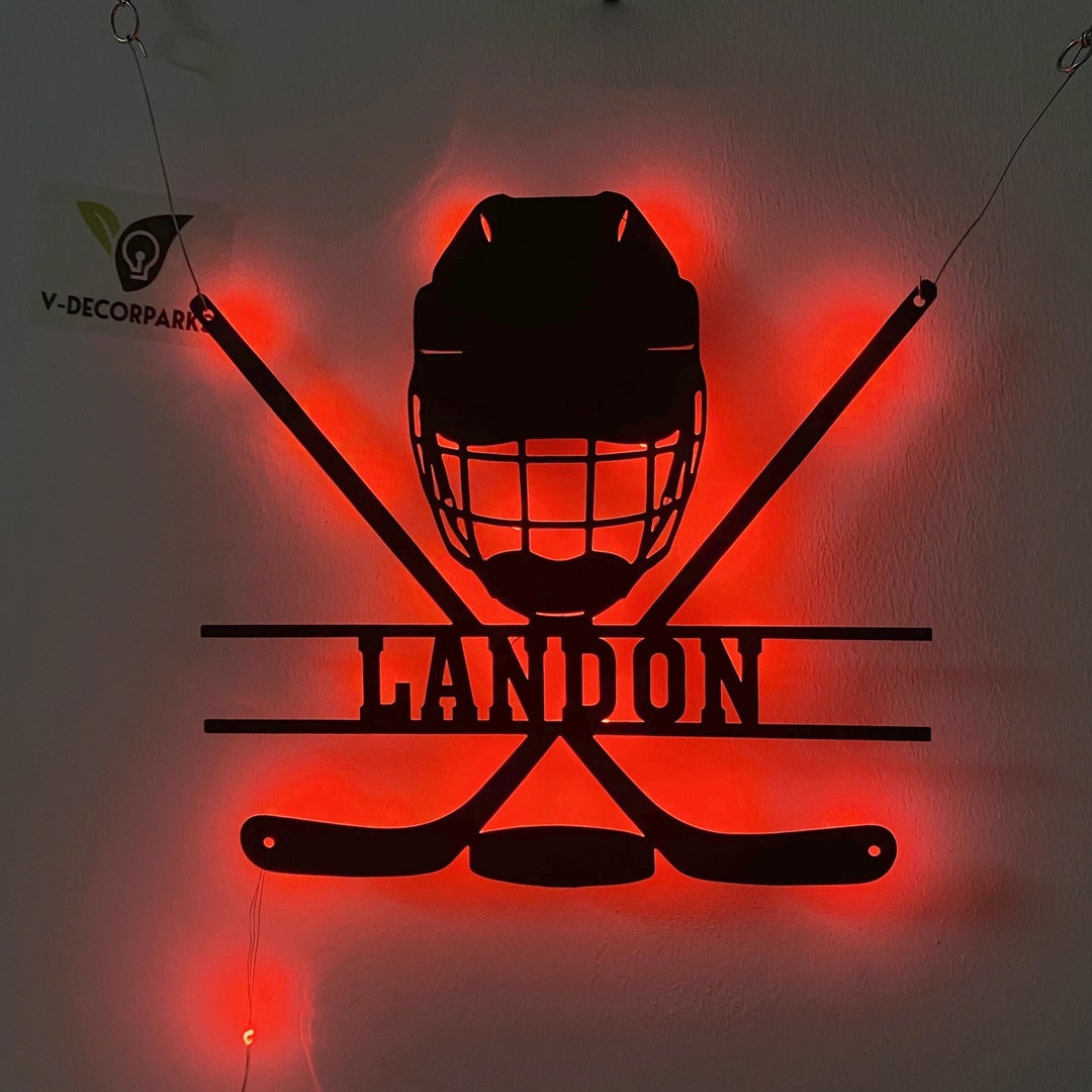 Custom Hockey Metal Sign With LED Light, Hockey Gifts for Boys Bedroom ...