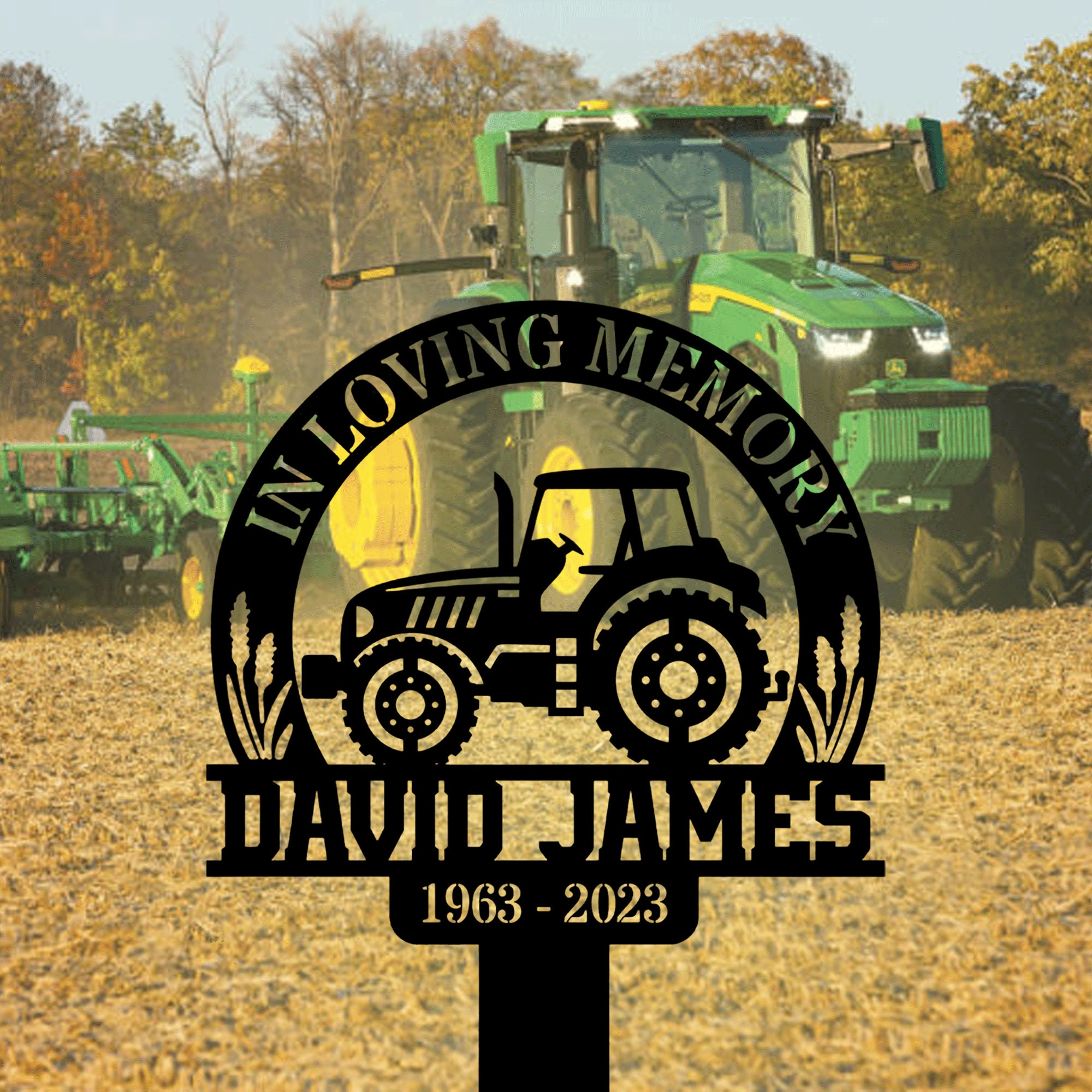 Custom Tractor Memorial Plaque Stake, Tractor Memorial Cross for Grave ...
