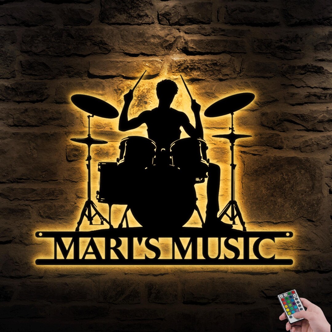 Drum Metal Wall Art With LED Lights, Custom Drummer Metal Signs, Drum ...