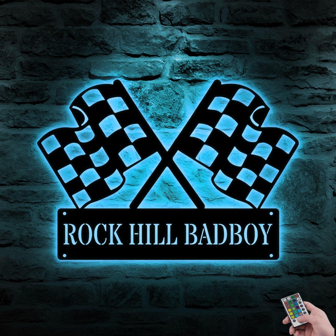 Checkered Flag Metal Wall Art With LED, Personalized Race Flags Metal ...