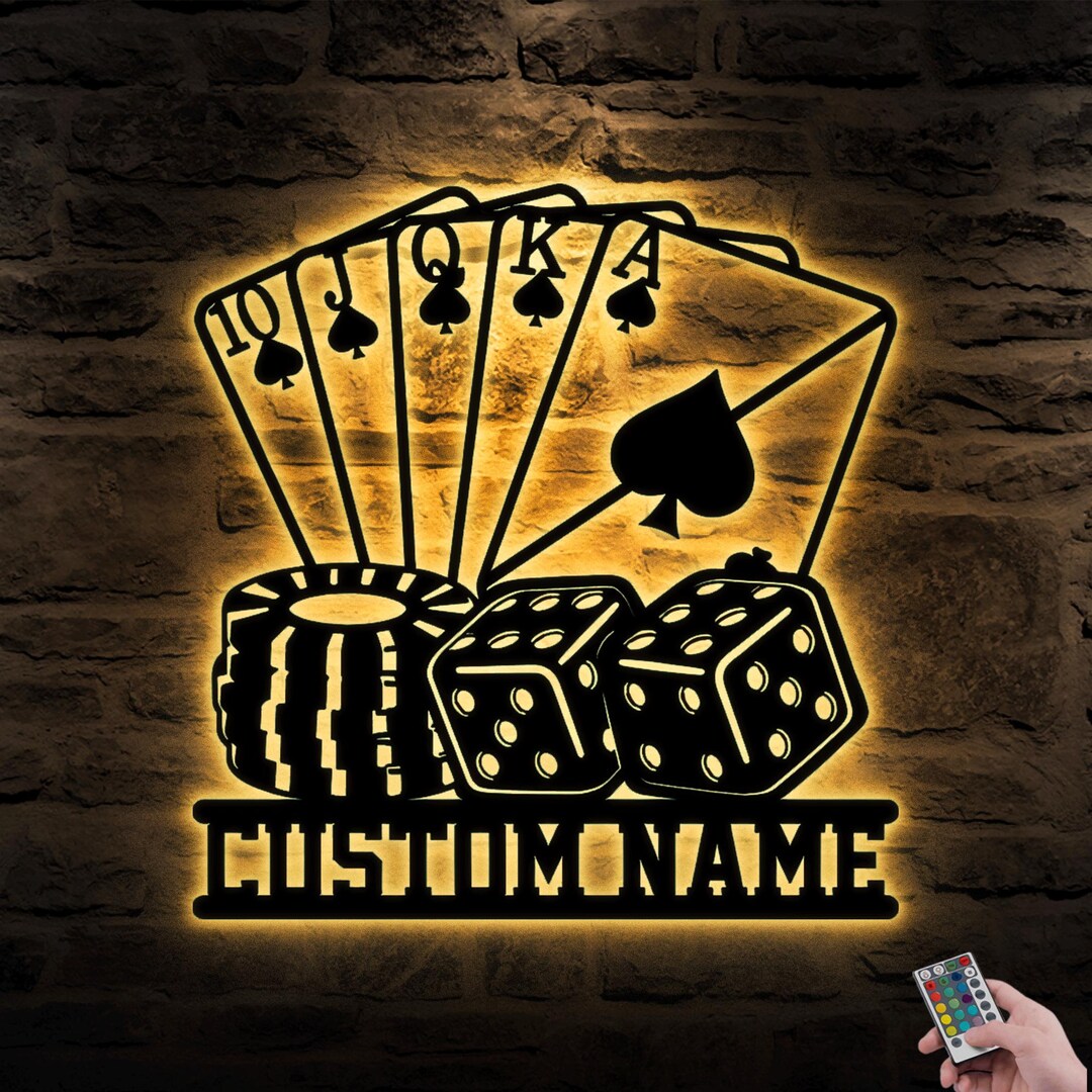 Poker Wall Art With LED Lights, Poker Decor Wall Led Sign, Poker RGB ...