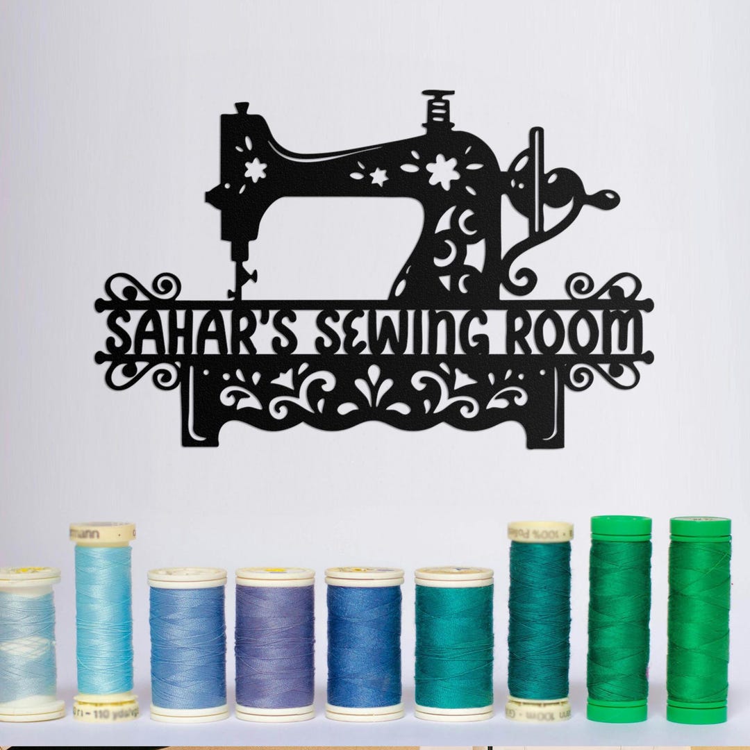 Personalized Sewing Room Metal Sign, Custom Monogram Name Wall Art Sign ...
