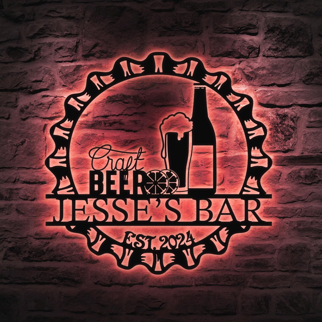Custom Beer Bar Metal Sign With LED Light, Beer Bar Metal Wall Art ...