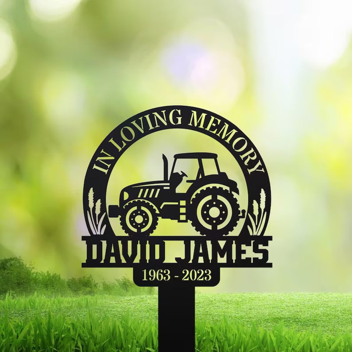Custom Tractor Memorial Plaque Stake, Tractor Memorial Cross for Grave ...