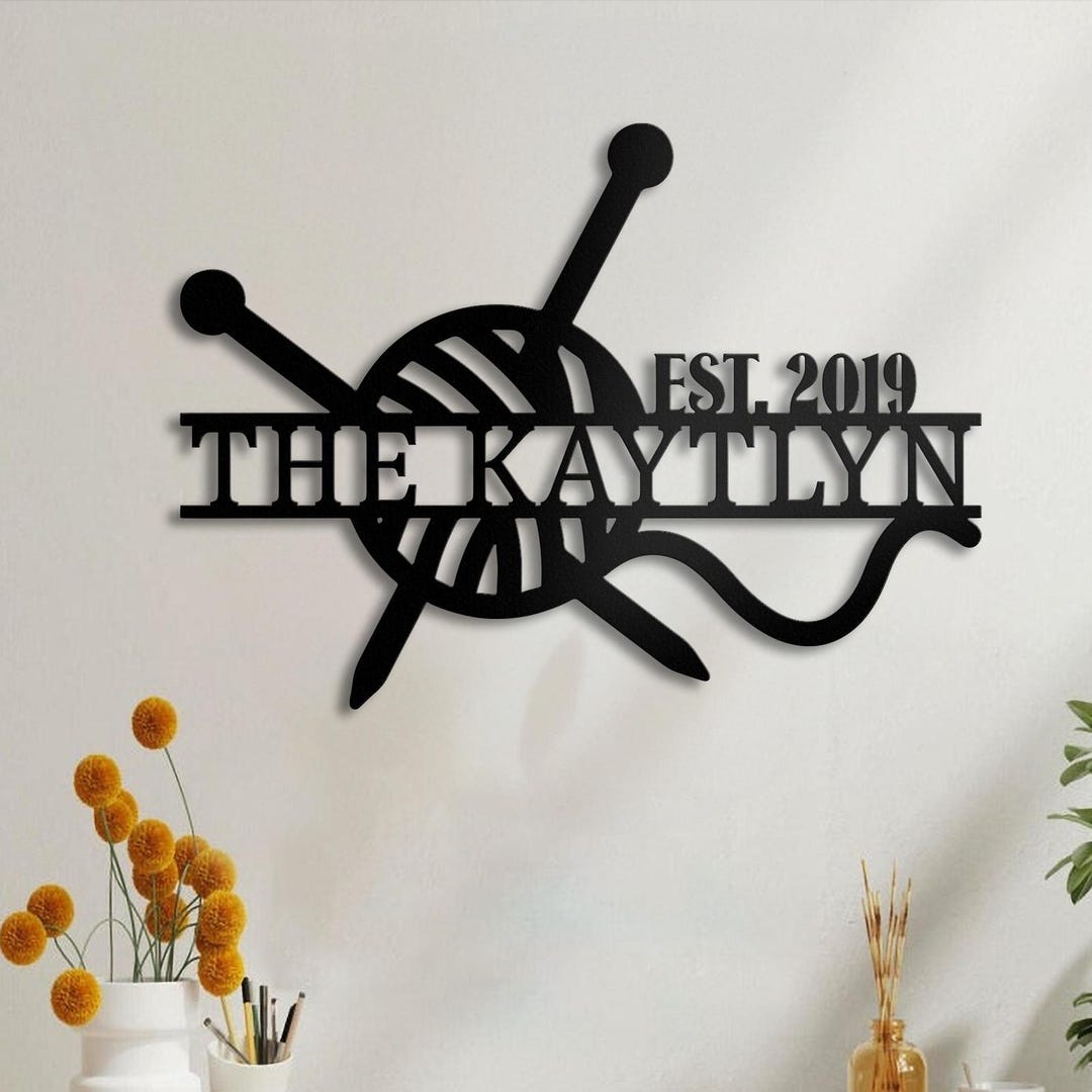 Custom Crochet Metal Sign, Personalized Knitting Name Sign, Ball Heart ...