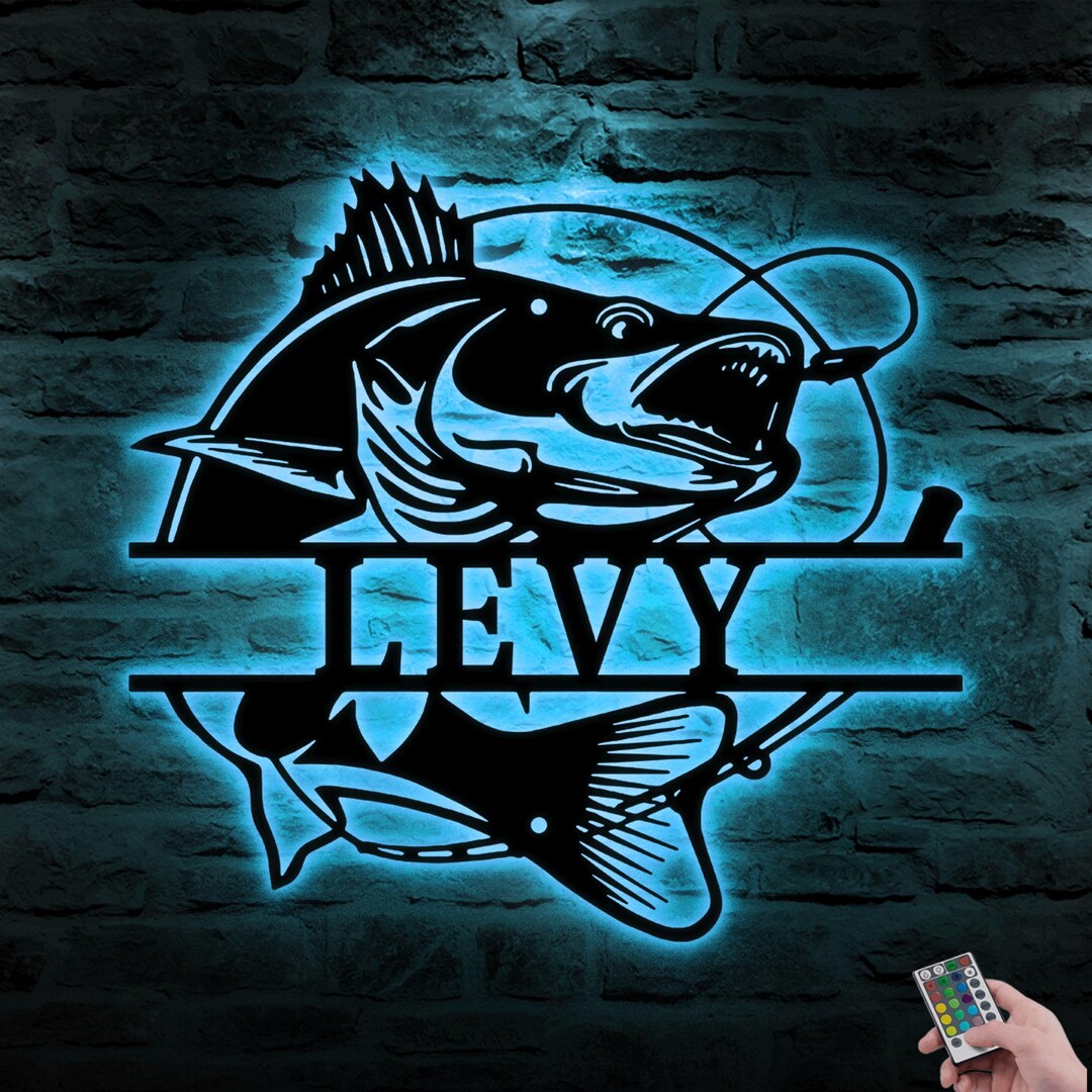Custom Bass Fishing Metal Sign Led Lights, Fishing Metal Wall Art ...