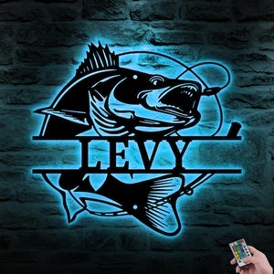 Custom Bass Fishing Metal Sign Led Lights, Fishing Metal Wall Art ...