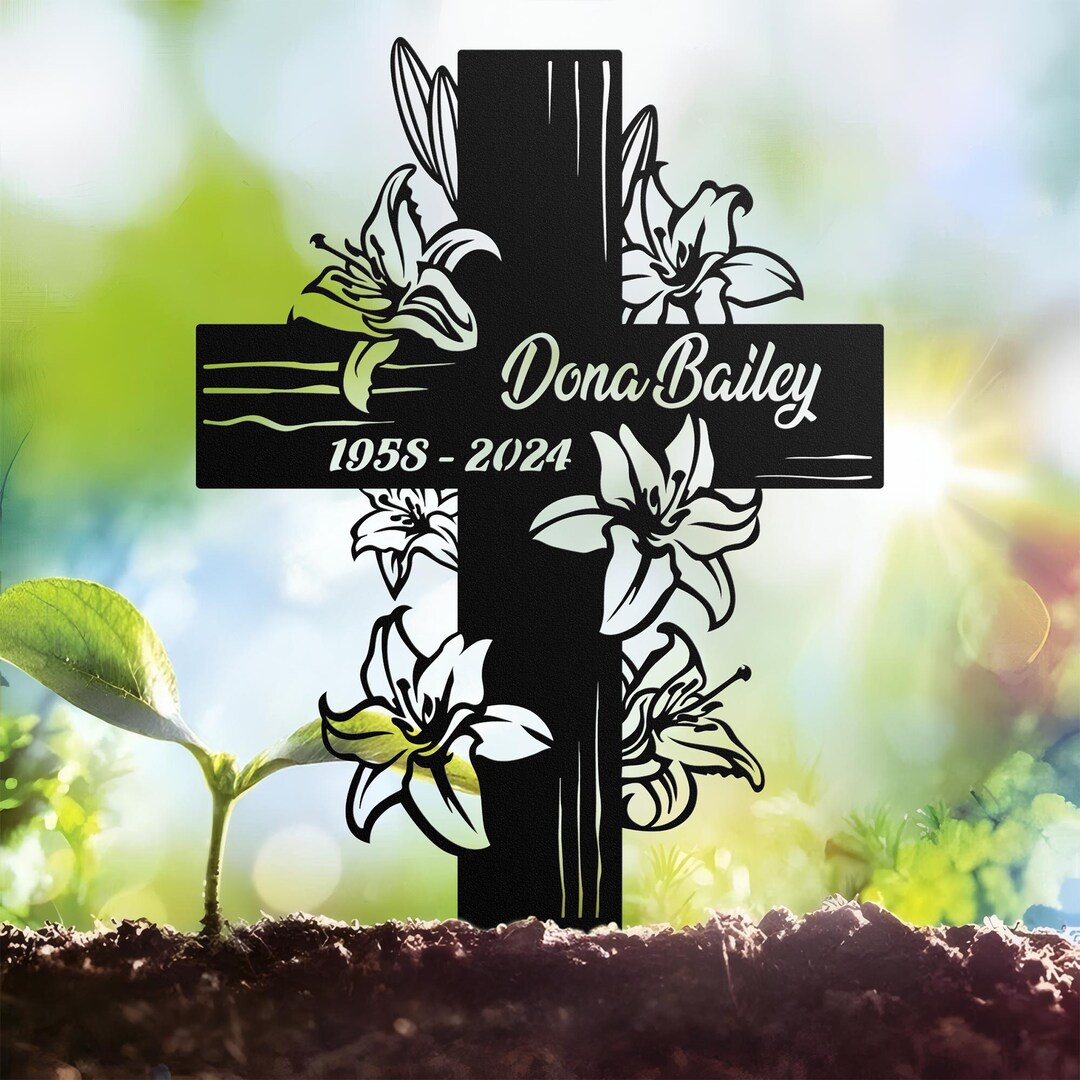 Personalized Memorial Cross, Custom Grave Marker, Metal Cemetery Sign ...