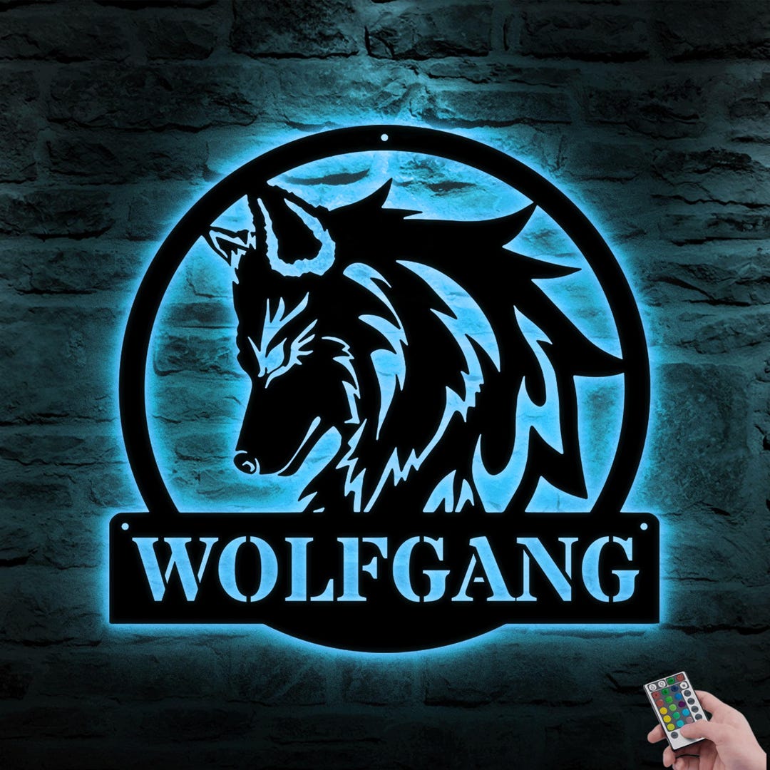 Custom Wolf Monogram Metal Sign With LED Lights, Wolf Metal Wall Art ...