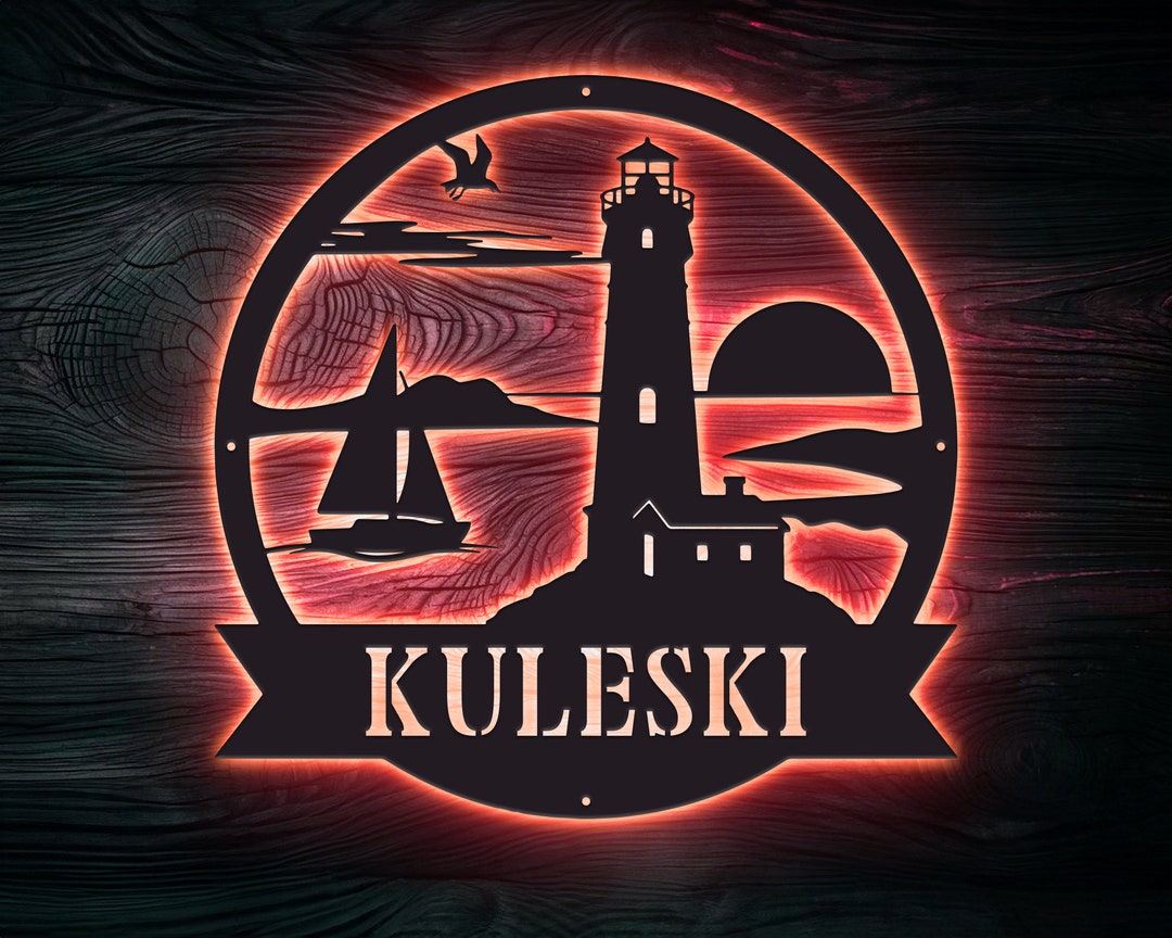 Custom Lighthouse Metal Wall Art LED Light, Beach Decor With LED, Metal ...