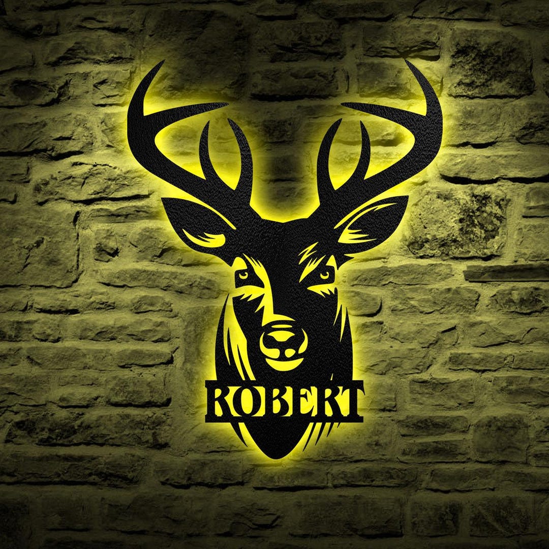 Custom Deer Hunting Monogram Metal Sign LED Lights, Deer Hunting Metal ...