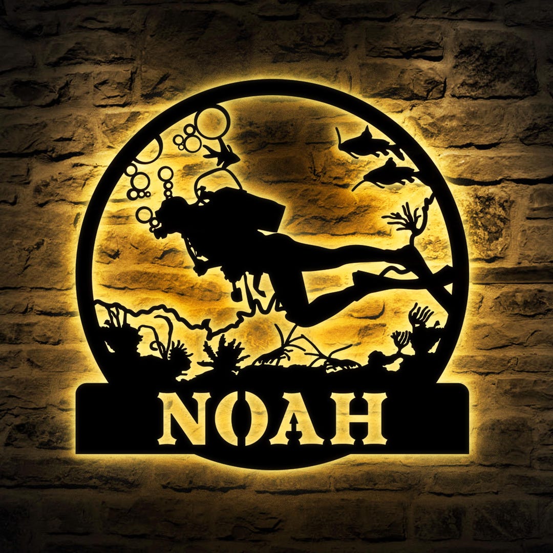 Custom Scuba Diver Sign With Led Light, Scuba Diving Metal Sign ...